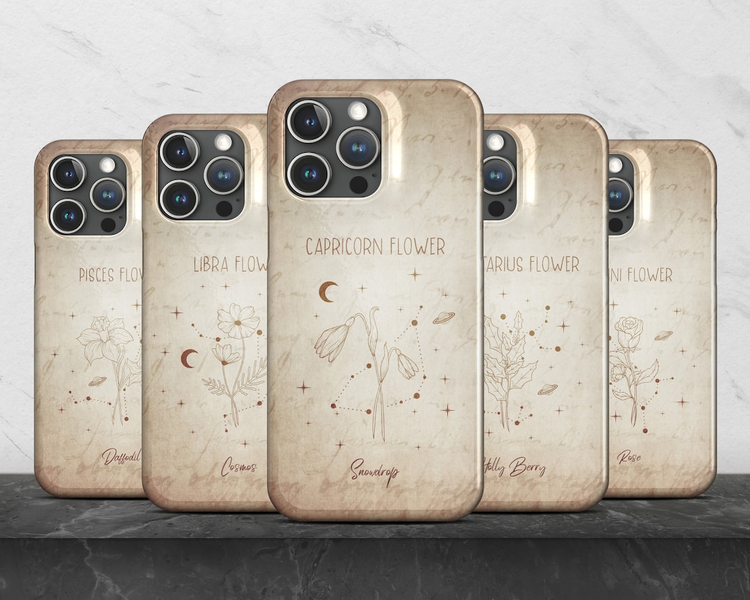 Zodiac Birth Month Flowers Line Art Vintage Paper Phone Case for iPhone ...