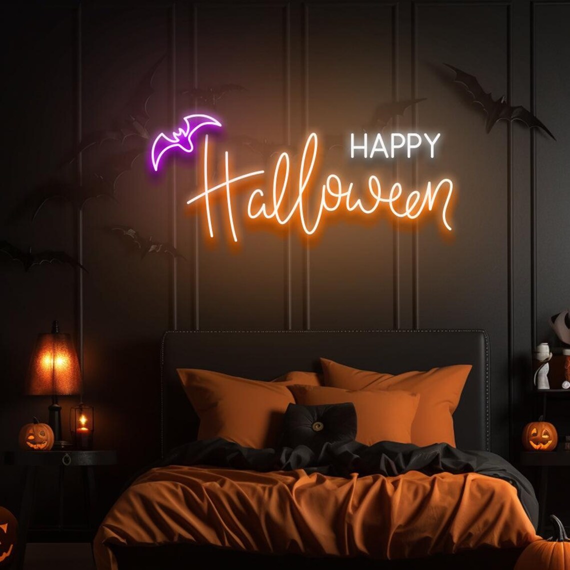 Happy Halloween Bat LED Neon Sign - Etsy
