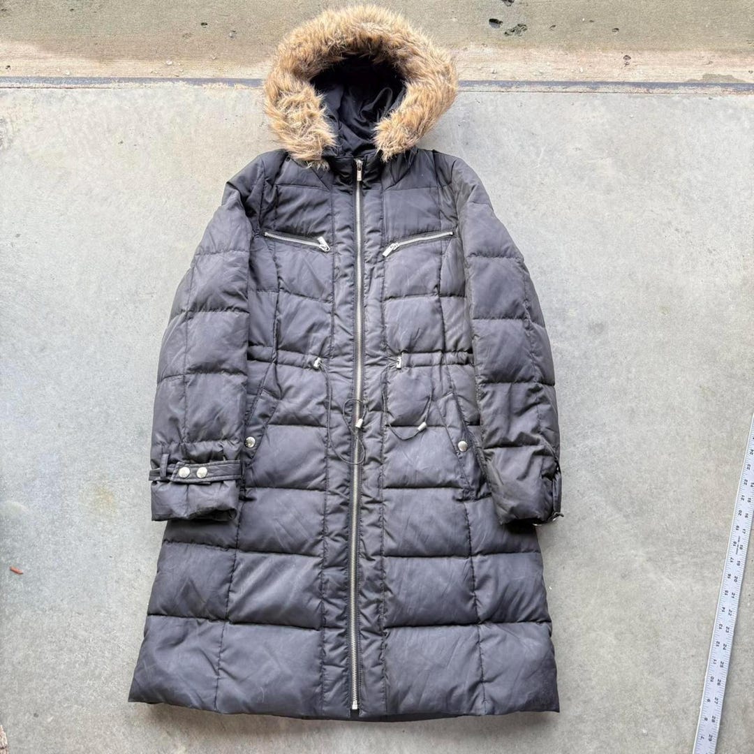 Michael Kors Black Parka Puffer Women’s Medium Fur Outer Hood Trench ...