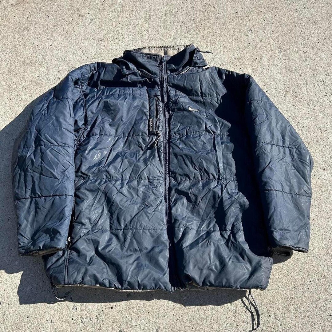 Y2k Nike Reversible Puffer Jacket Silver and Navy Size XL - Etsy