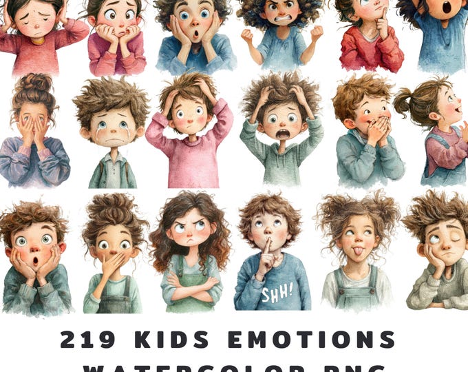 Watercolor Kids Emotions Clipart | Facial Expressions PNG (digital ...