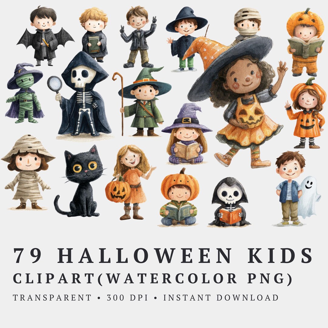 Watercolor Halloween Clipart Bundle: Ghost, Pumpkin, Witch (commercial ...