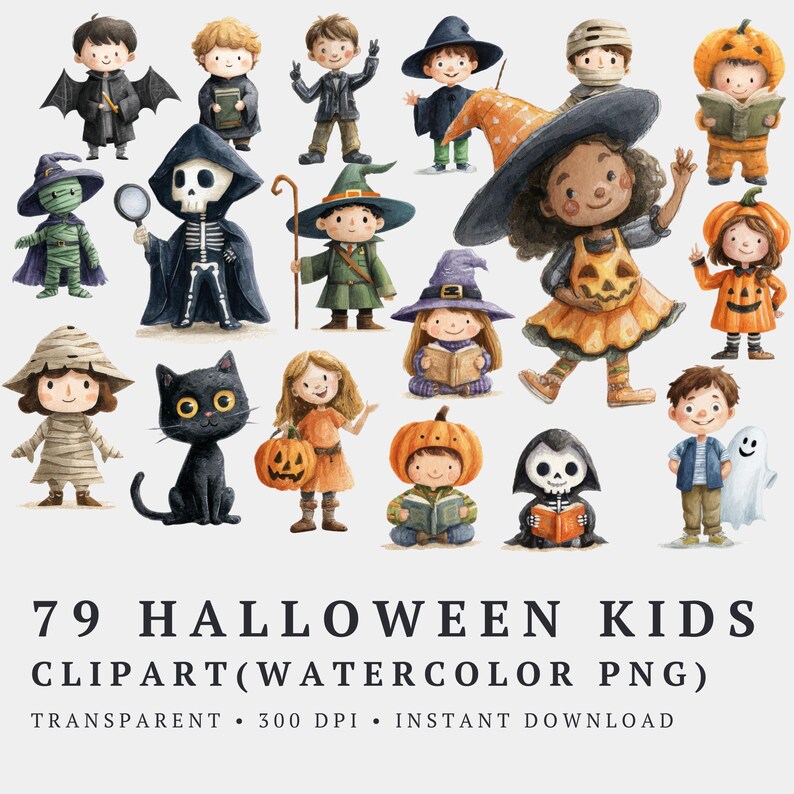 Watercolor Halloween Clipart Bundle: Ghost, Pumpkin, Witch (commercial ...