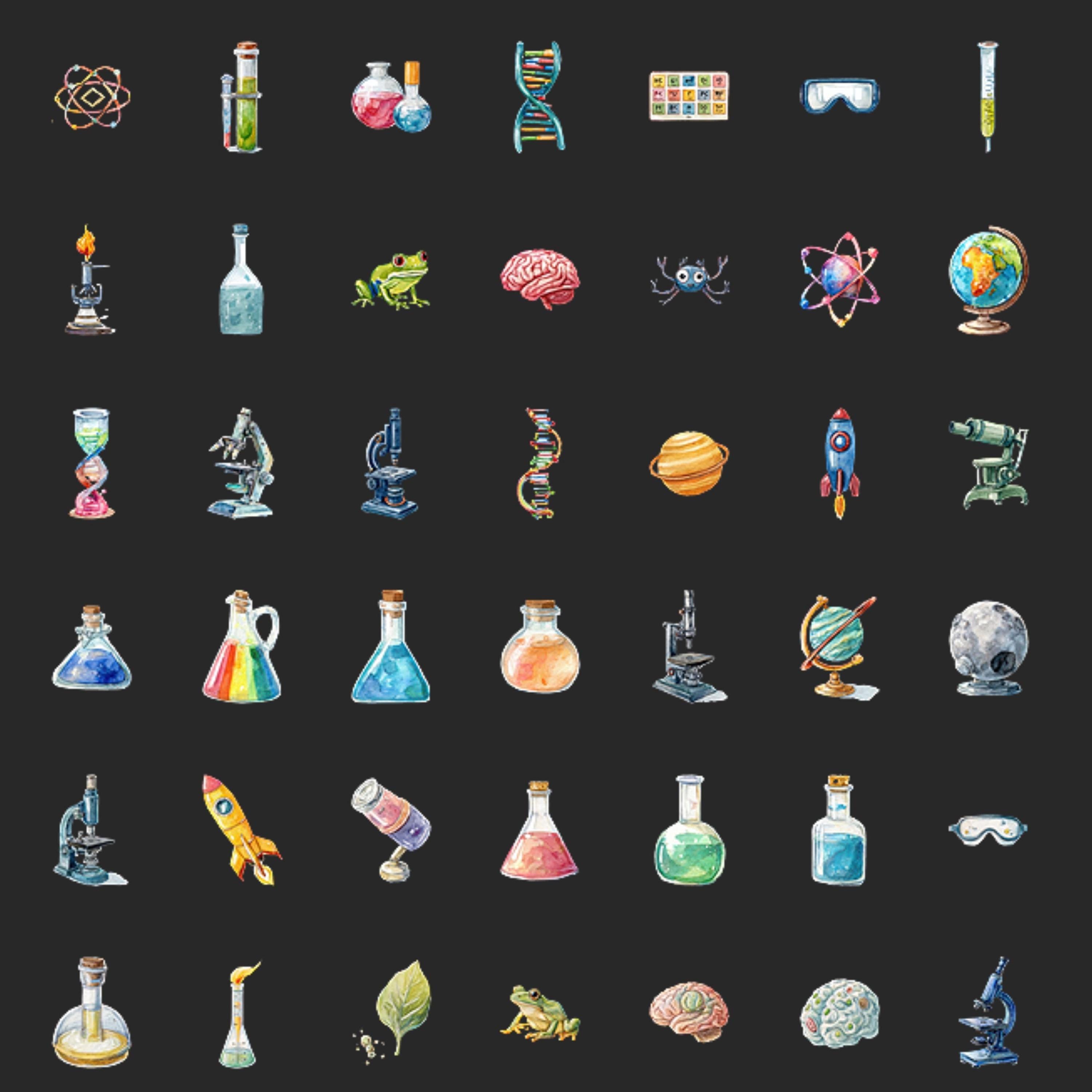 Watercolor Science Clipart – STEM PNG Bundle, Biology Chemistry Lab ...