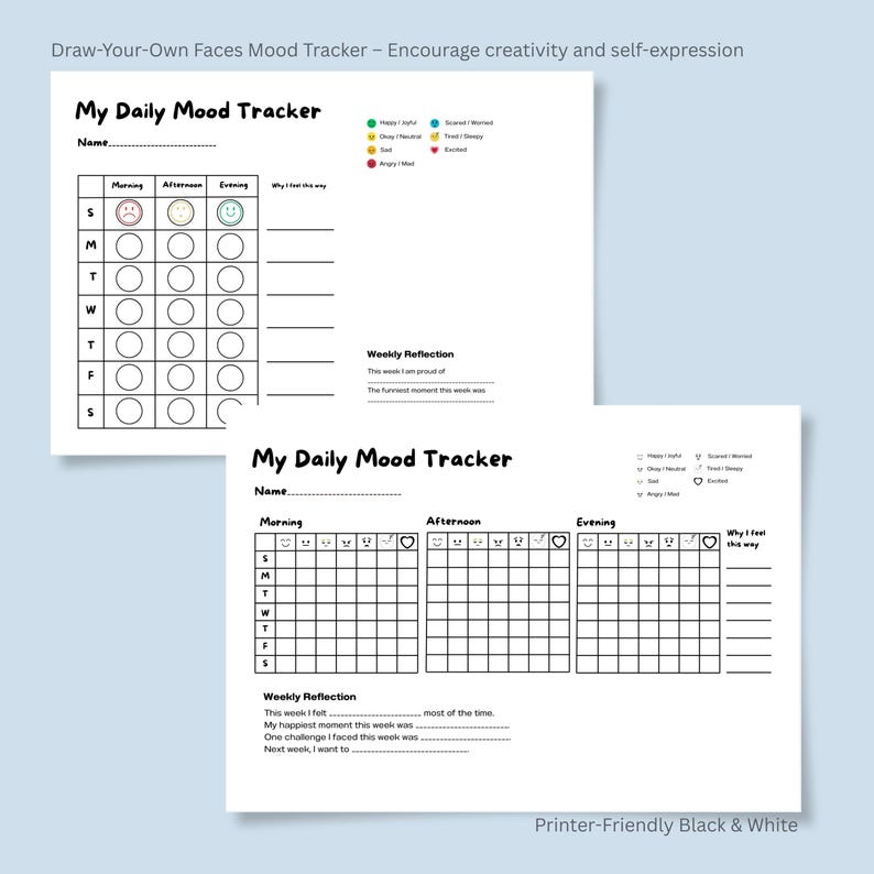 Kids Mood Tracker Bundle: Printable Feelings Chart With Emoji Faces ...