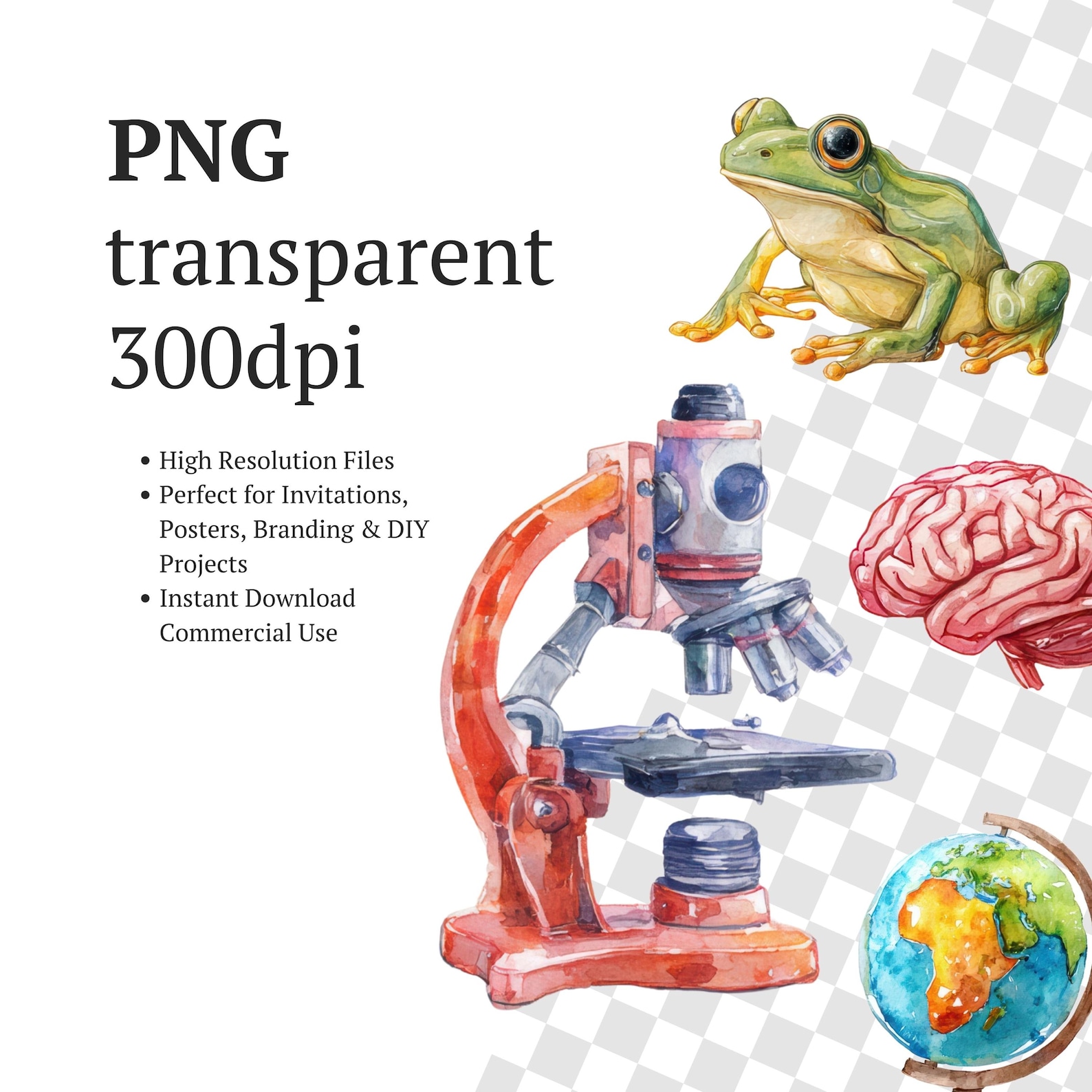 Watercolor Science Clipart – STEM PNG Bundle, Biology Chemistry Lab ...