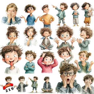 Watercolor Kids Emotions Clipart | Facial Expressions PNG (digital ...
