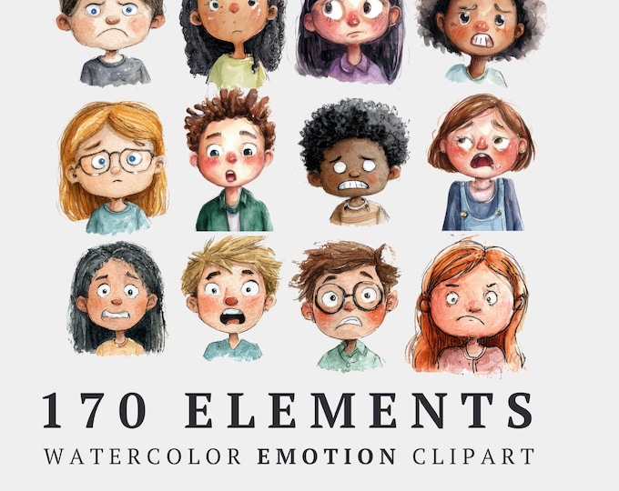 Kids Emotions Faces Clipart Bundle: SEL Teacher Resources (170 PNG ...