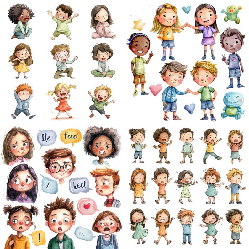 Kids Emotions Faces Clipart Bundle: SEL Teacher Resources (170 PNG ...
