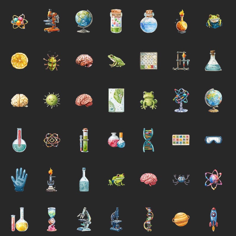 Watercolor Science Clipart – STEM PNG Bundle, Biology Chemistry Lab ...