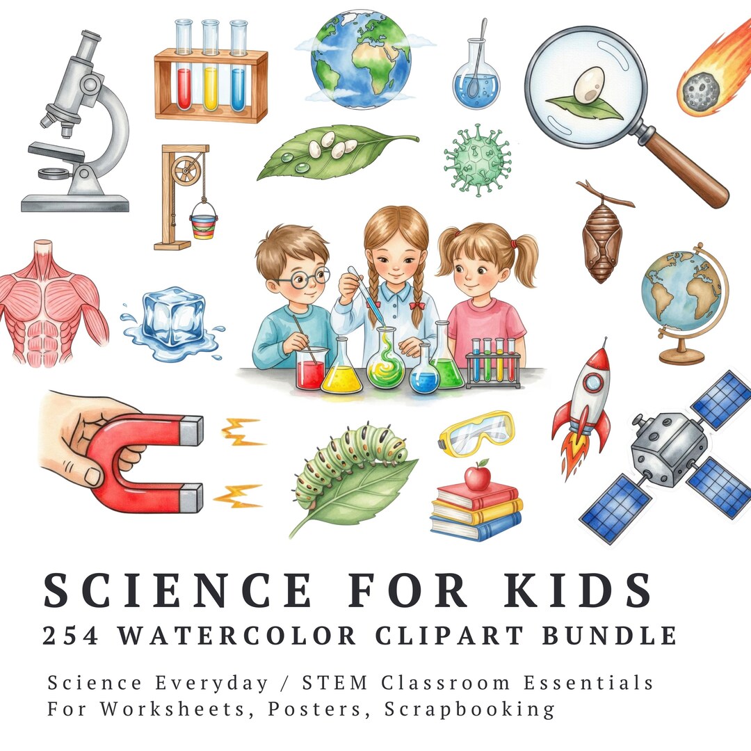 Watercolor Science Clipart Bundle: 254 PNG STEM Illustrations ...