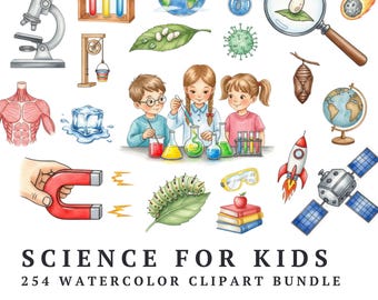 Watercolor Science Clipart Bundle: 254 PNG STEM Illustrations ...