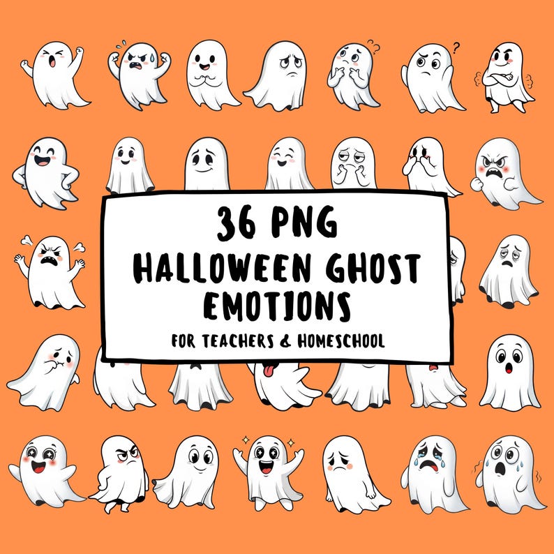 Halloween Ghost Emotions Clipart: SEL Learning Faces (36 PNG) - Etsy