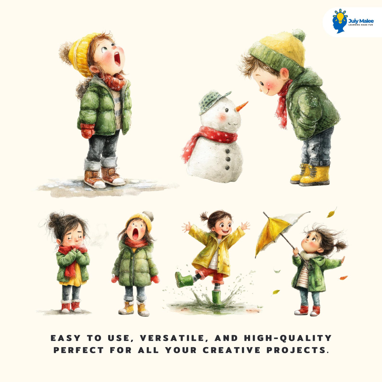 Watercolor Weather Clipart Bundle: Kids, 4 Seasons, Montessori ...