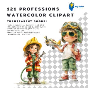Watercolor Kids Professions Clipart Set | 30 Children Jobs PNG | Career ...