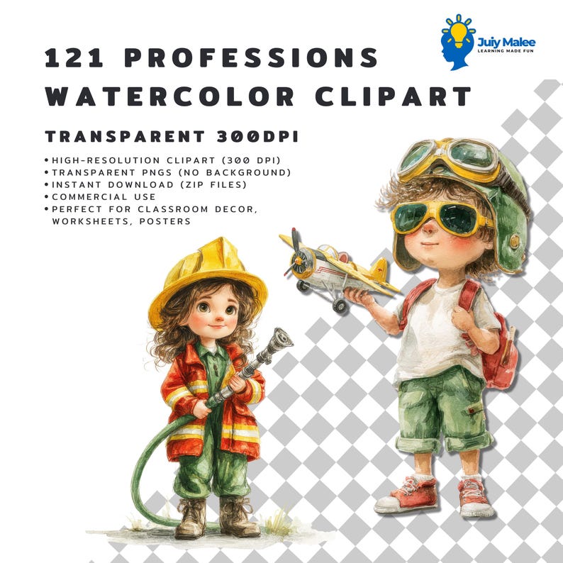 Watercolor Kids Professions Clipart Set | 30 Children Jobs PNG | Career ...