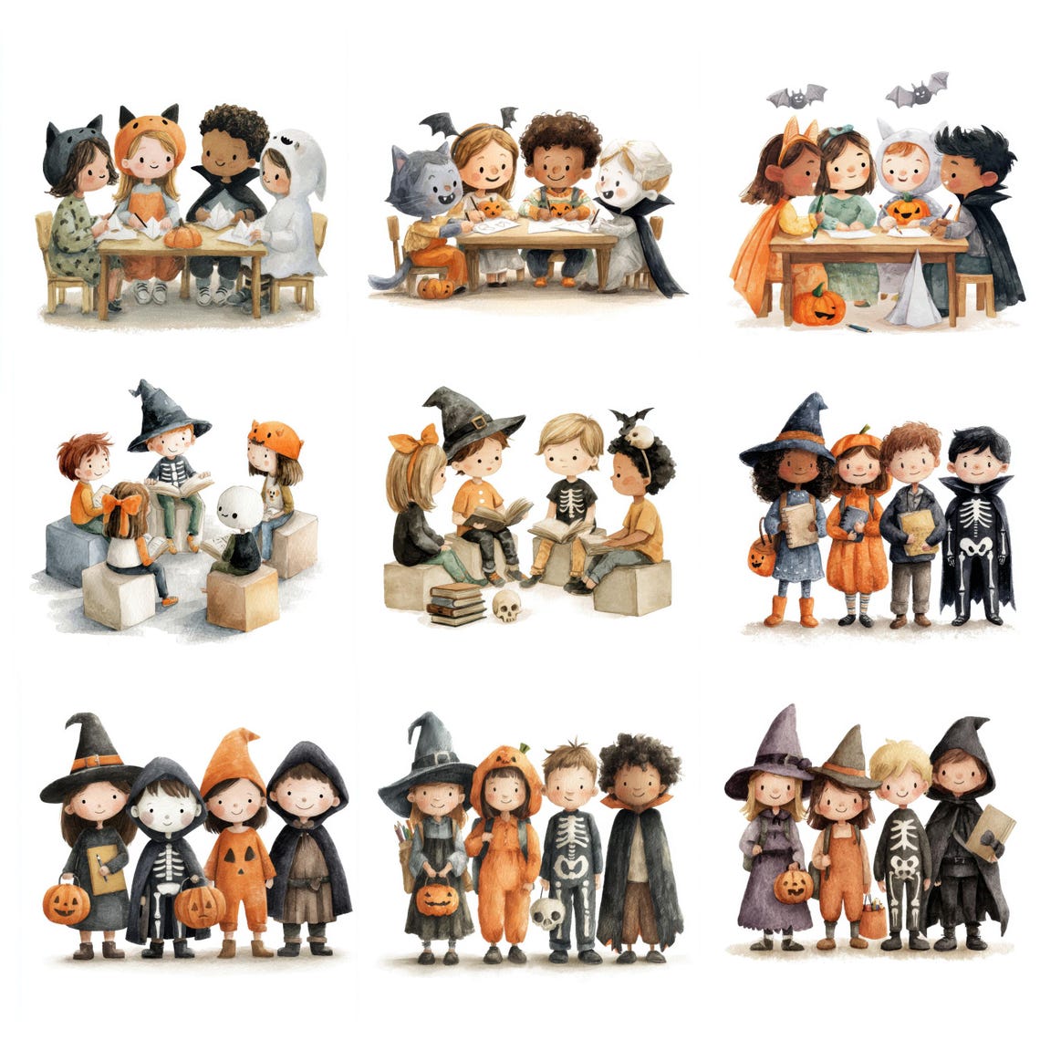 Watercolor Halloween Clipart Bundle: Ghost, Pumpkin, Witch (commercial ...