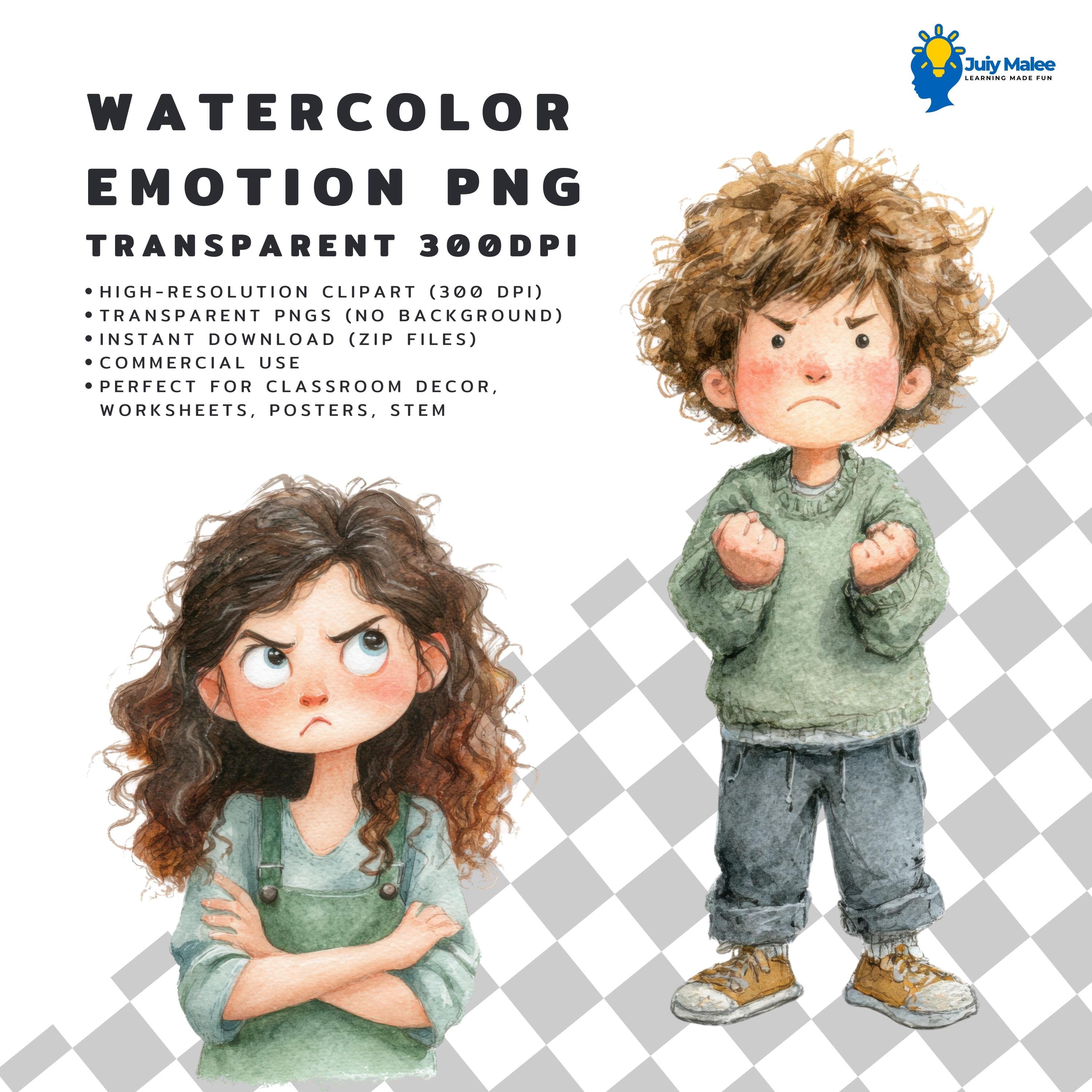 Watercolor Kids Emotions Clipart | Facial Expressions PNG (digital ...