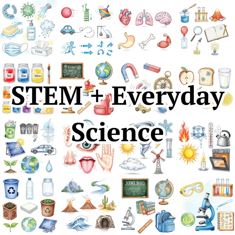 Watercolor Science Clipart Bundle: 254 PNG STEM Illustrations ...