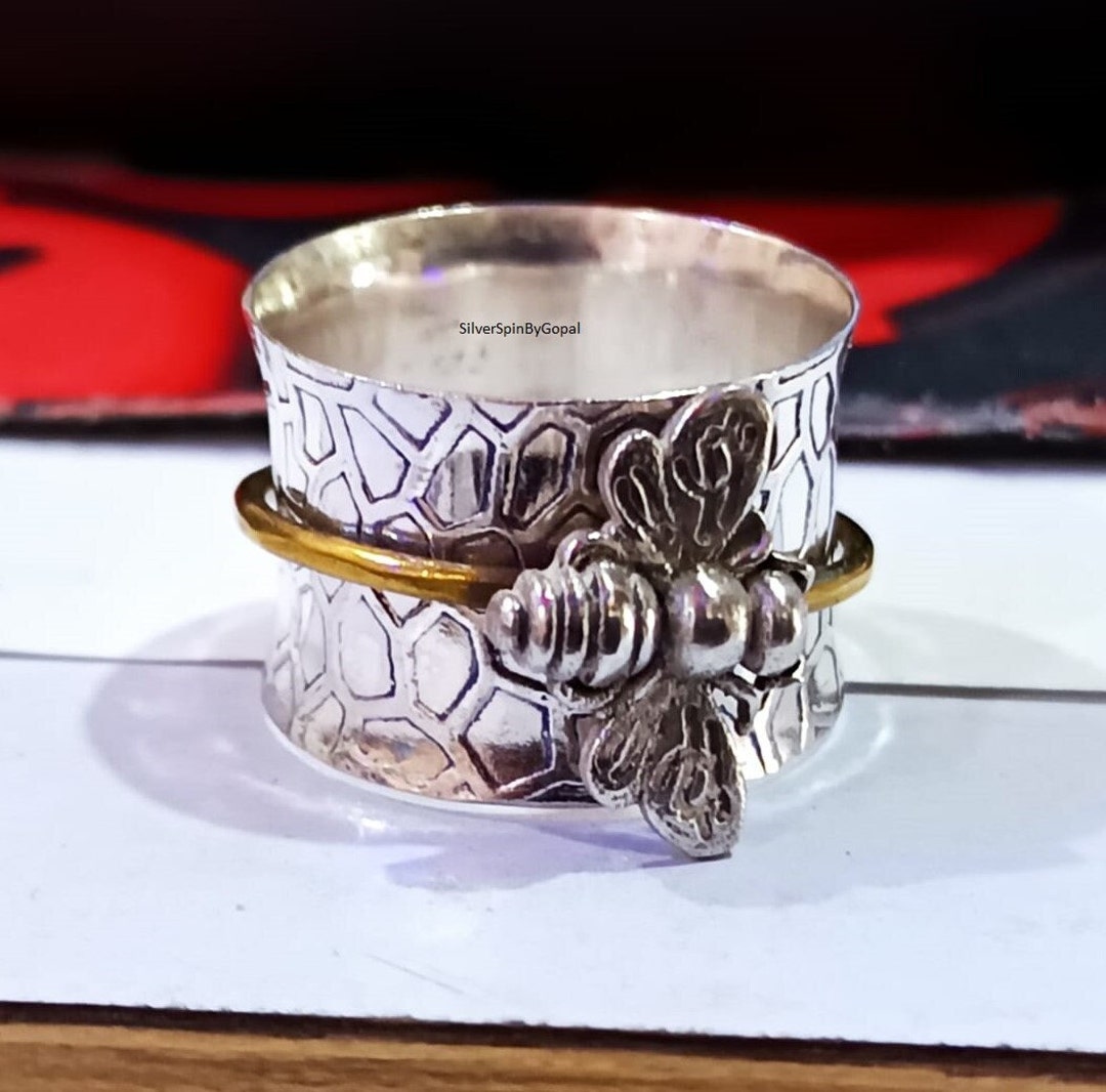 Anxiety Spinner Ring, Rotating Ring, Bee Spinner Ring, Handmade, 925 ...