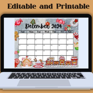 Editable December 2024 Calendar Printable - Colorful Christmas Theme ...