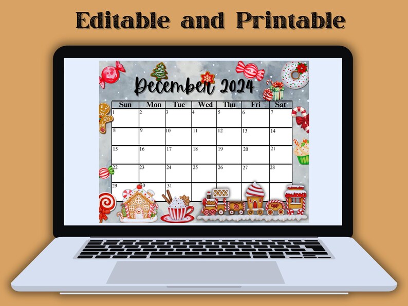 Editable December 2024 Calendar Printable - Colorful Christmas Theme ...