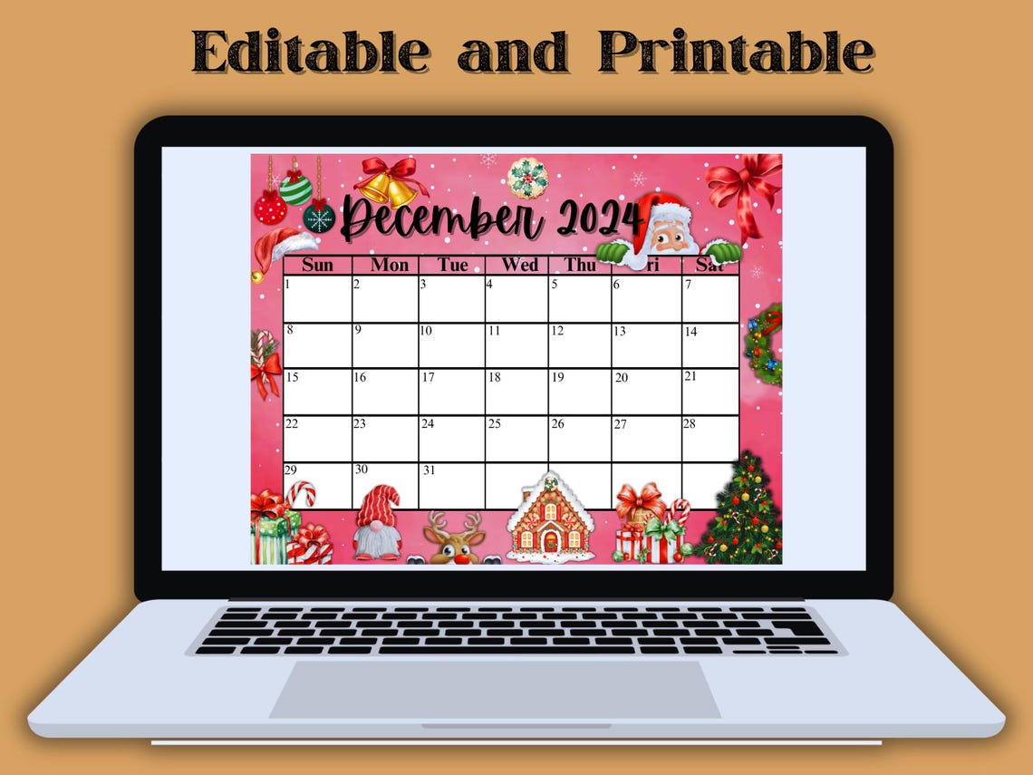 Editable Printable December 2024 Calendar - Santa & Reindeer Christmas ...