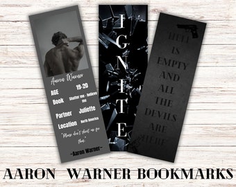 Three Aaron Warner Bookmarks, Shatter Me, Ignite Me, Bookmark Sets ...