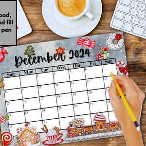 Editable December 2024 Calendar Printable - Colorful Christmas Theme ...