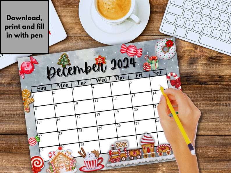 Editable December 2024 Calendar Printable - Colorful Christmas Theme ...