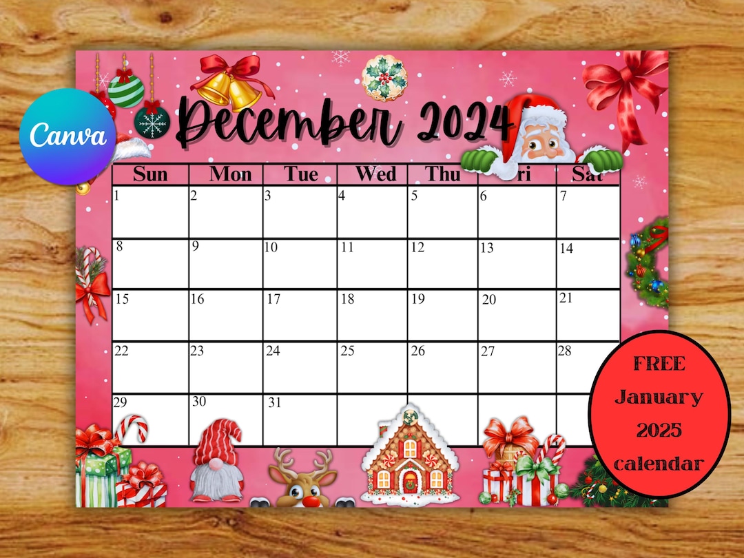 Editable Printable December 2024 Calendar - Santa & Reindeer Christmas ...