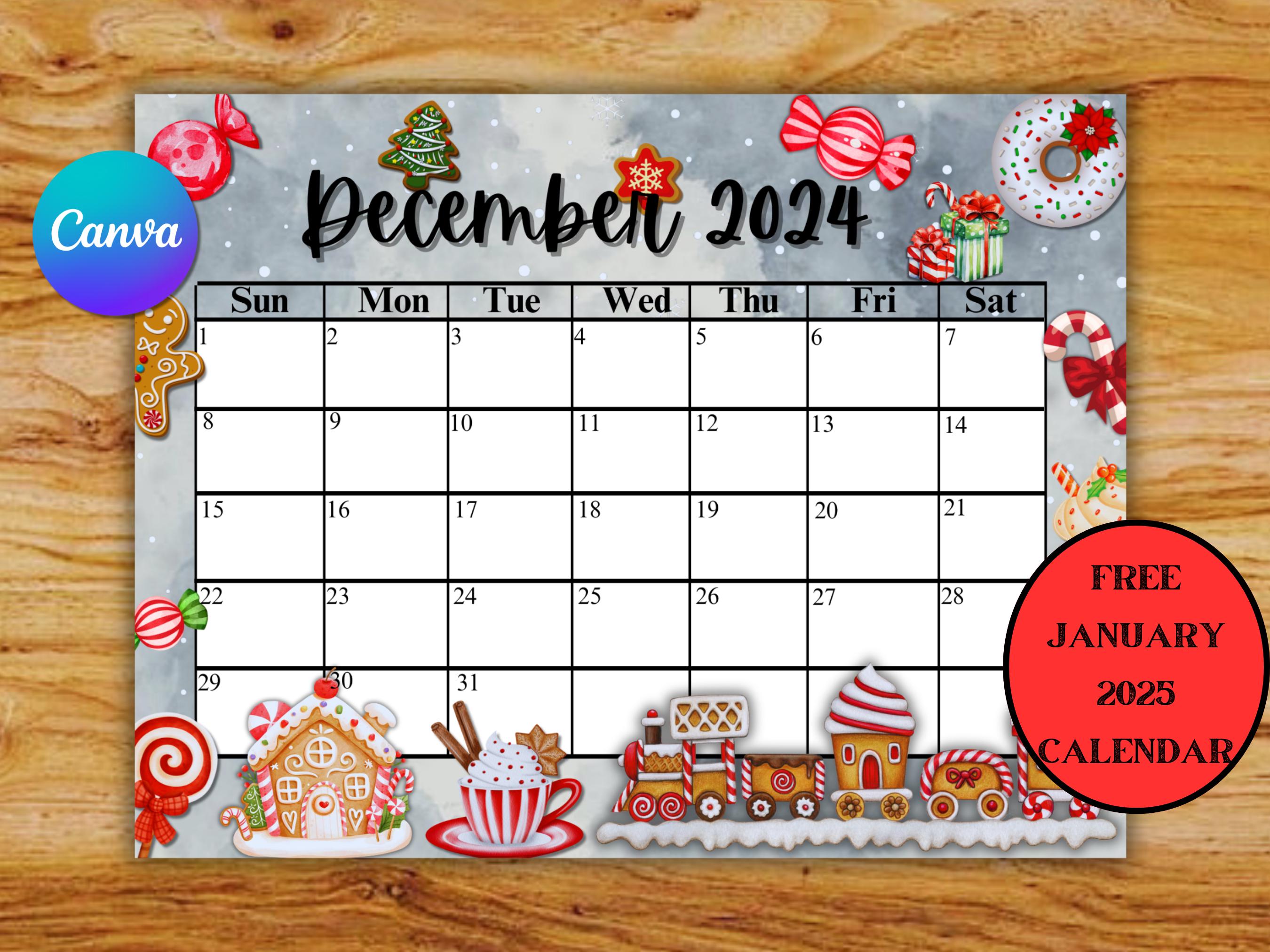 Editable December 2024 Calendar Printable - Colorful Christmas Theme ...