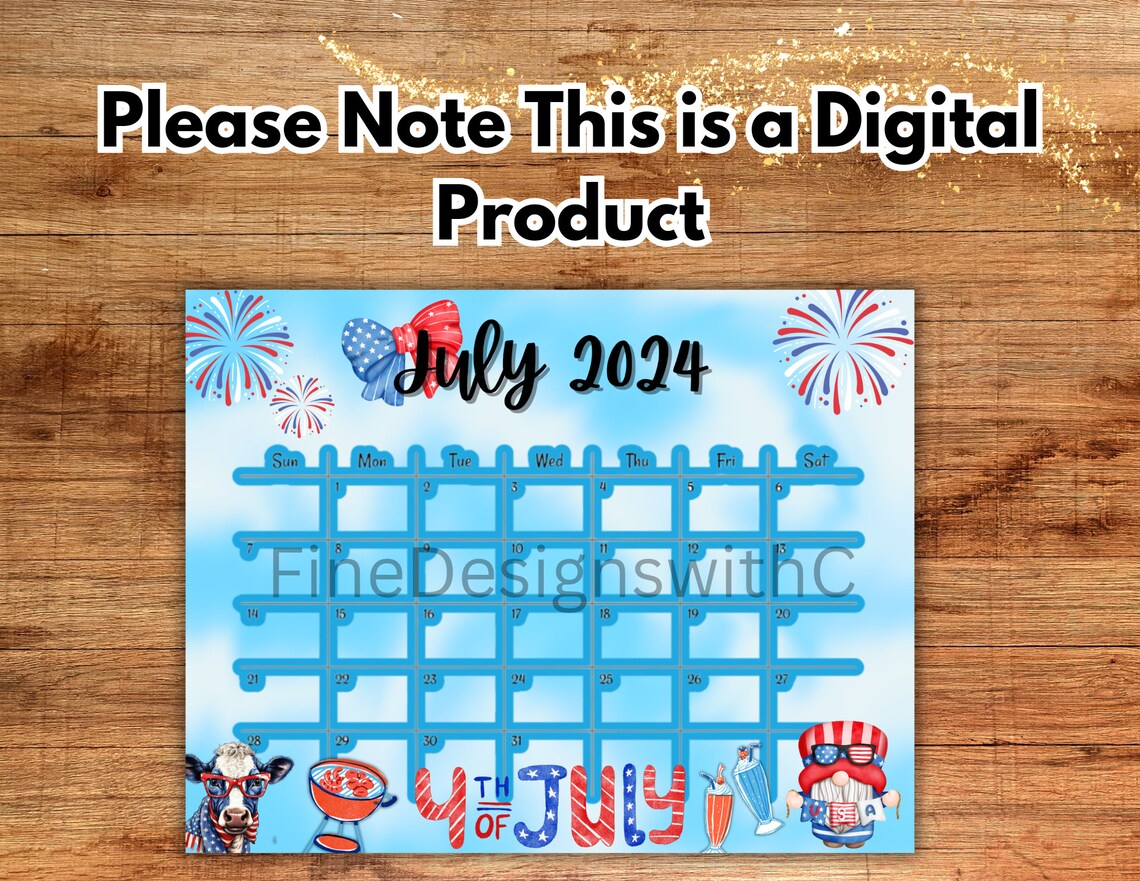 July 2024 Calendar, 4th July Independence Day, Printable Monthly ...