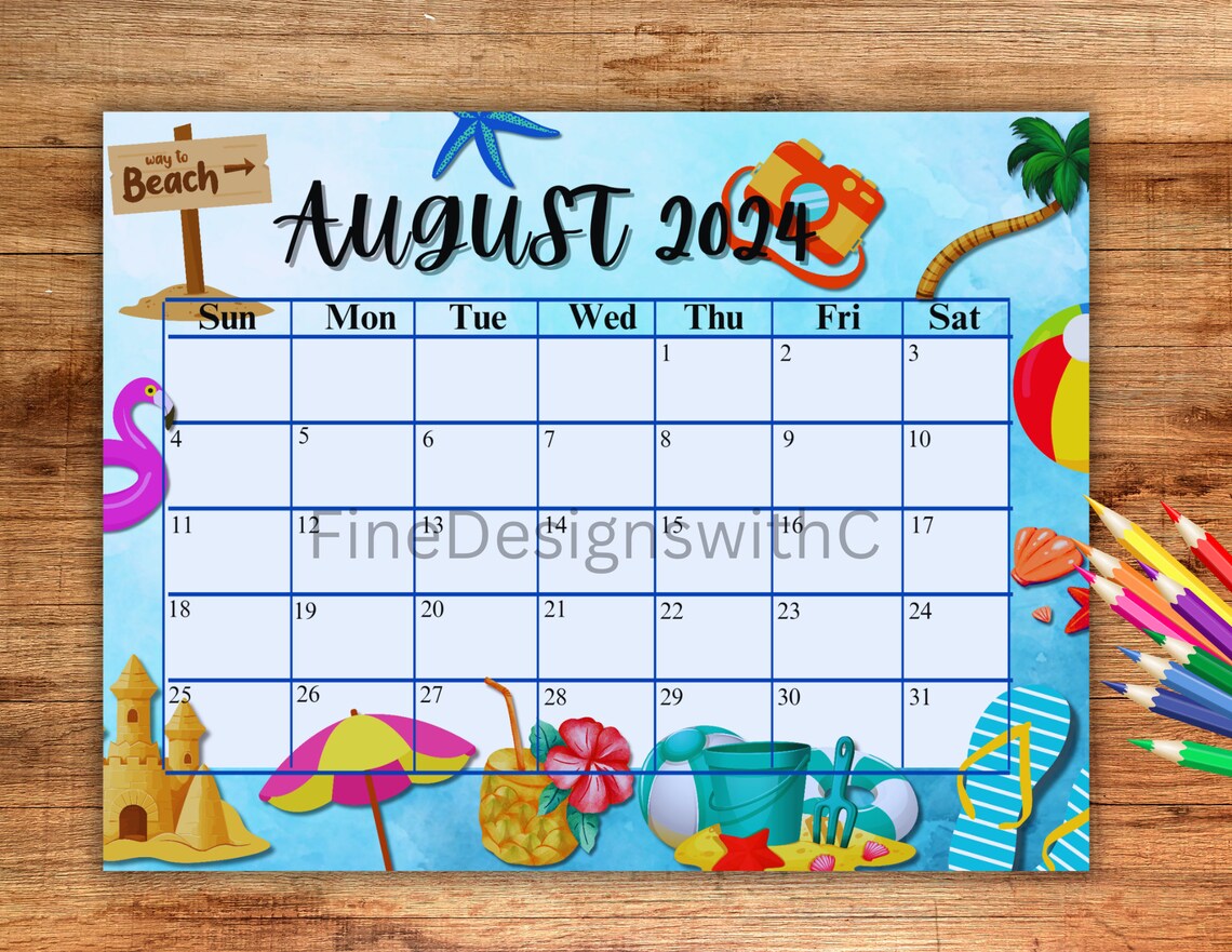 Printable August 2024 Calendar Instant Download, Monthly Planner ...