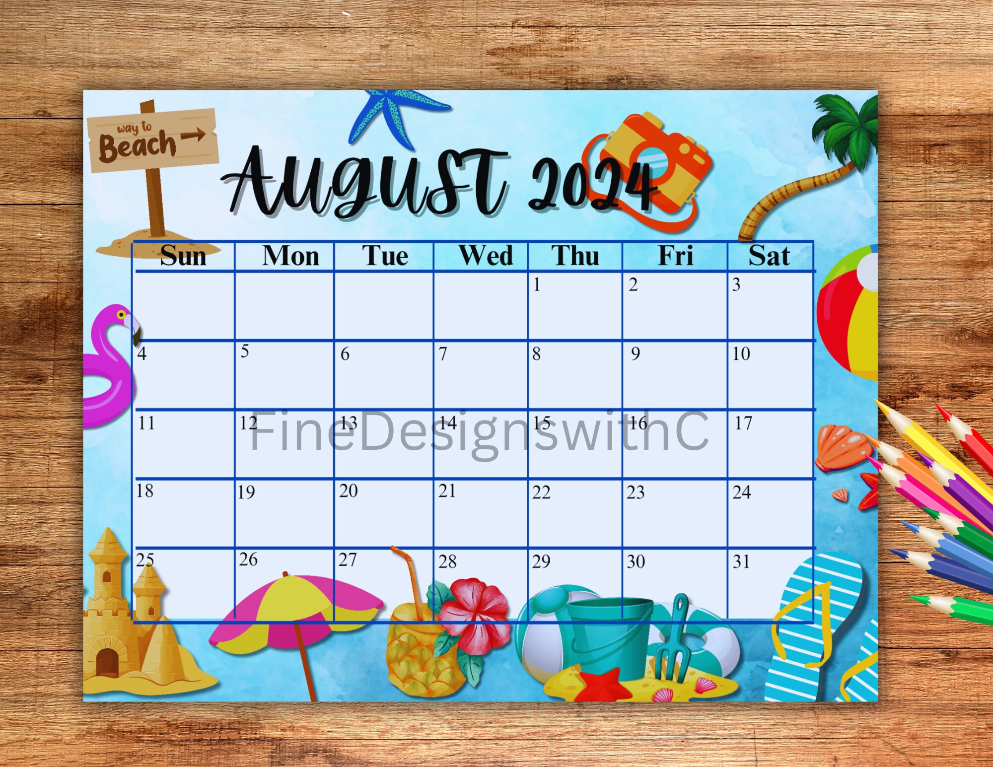 Printable August 2024 Calendar Instant Download, Monthly Planner ...