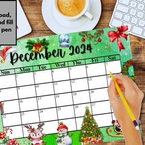 Editable December 2024 Calendar With Colorful Christmas Design ...