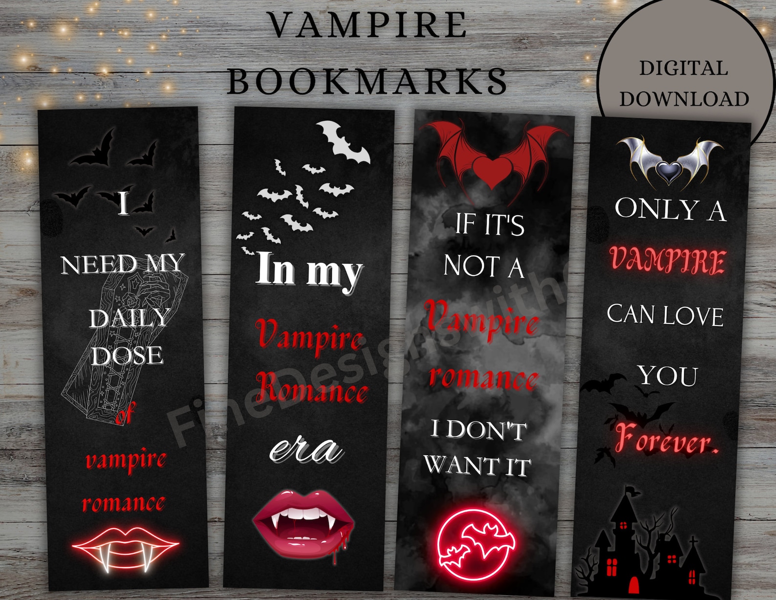 Vampire Bookmarks, Printable Bookmarks Vampire Romance Bookmarks ...