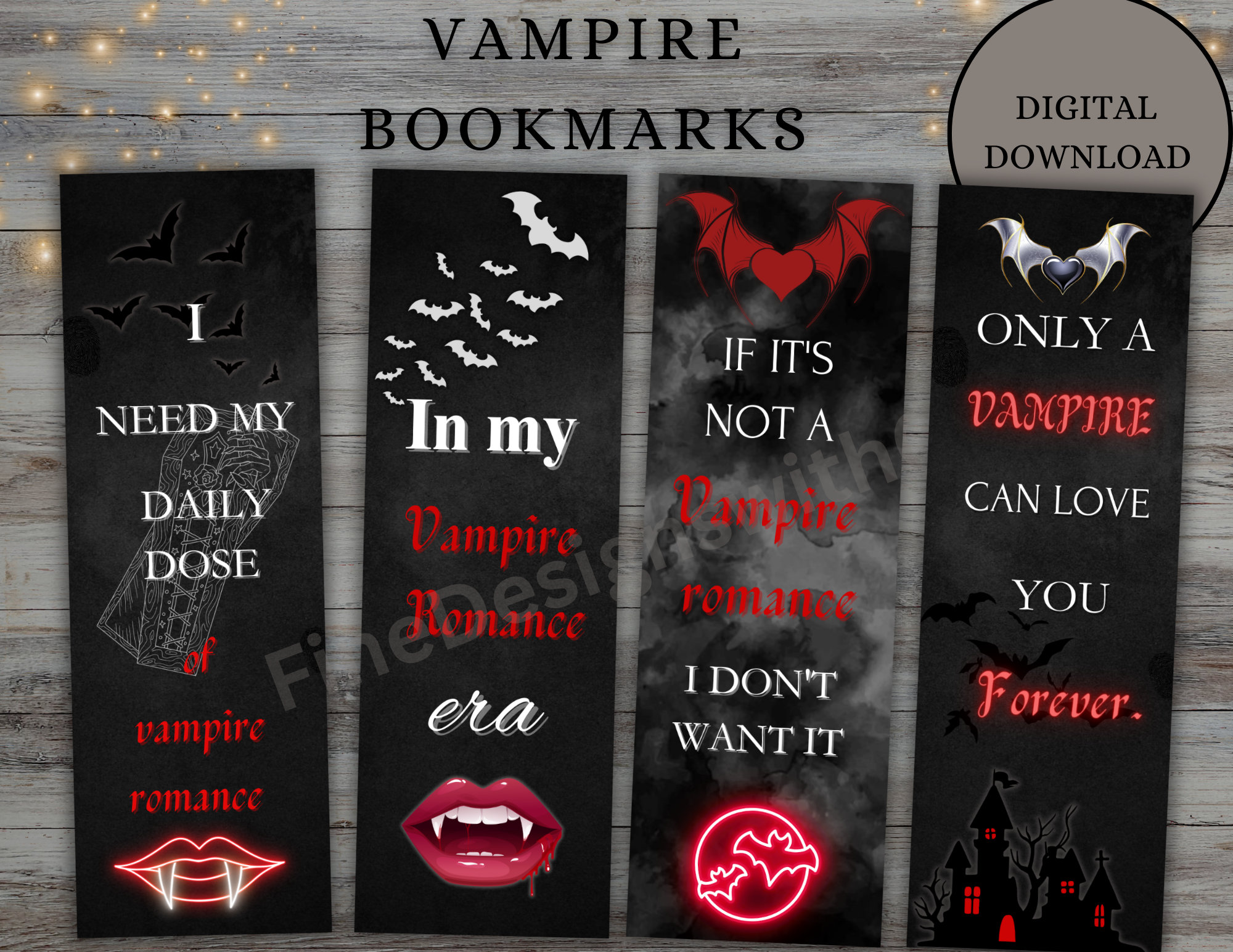 Vampire Bookmarks, Printable Bookmarks Vampire Romance Bookmarks ...