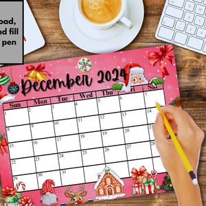 Editable Printable December 2024 Calendar - Santa & Reindeer Christmas ...