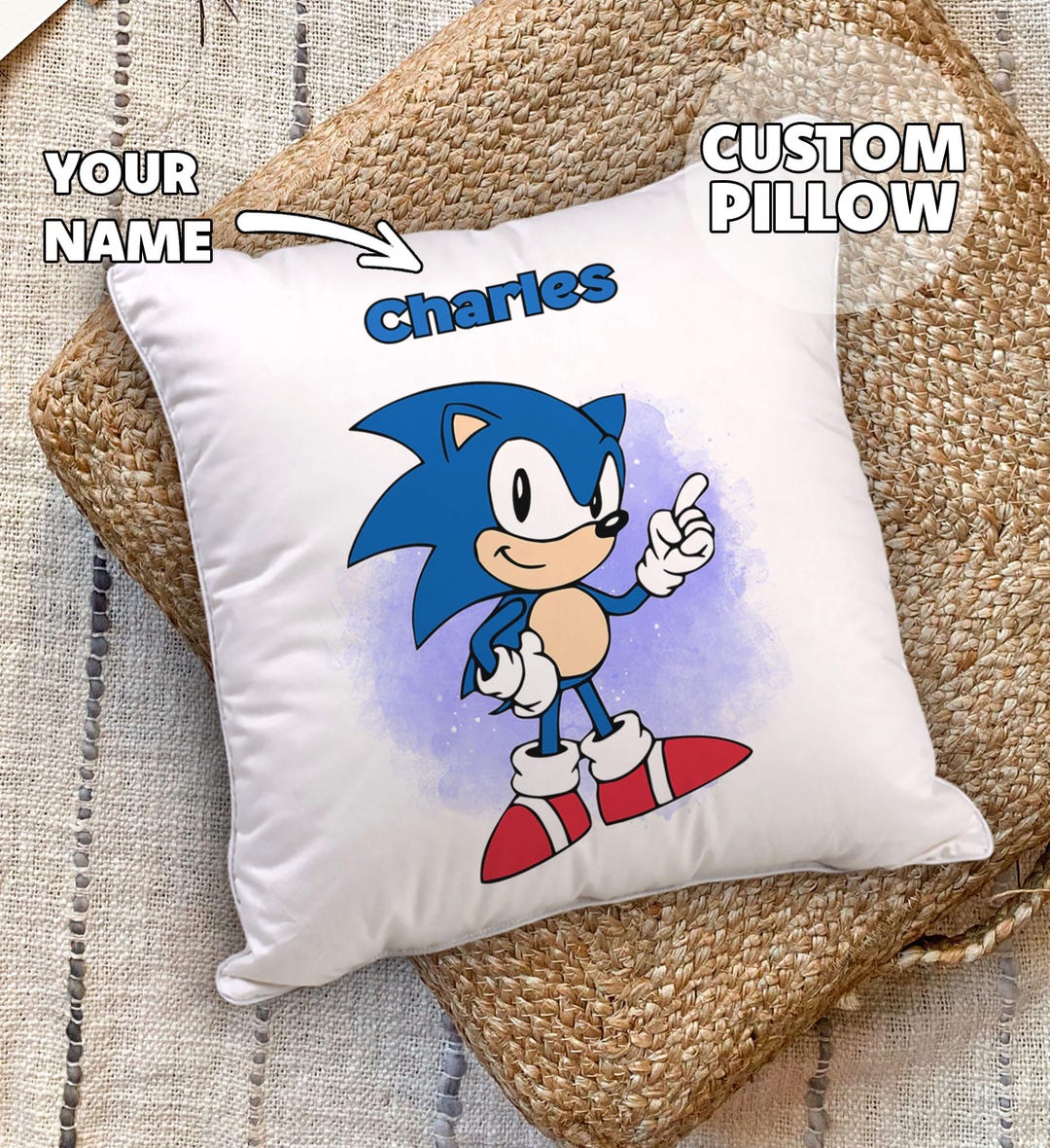 Personalized Sonic the Hedgehog Pillow - Watercolor Pillow, Your Name ...