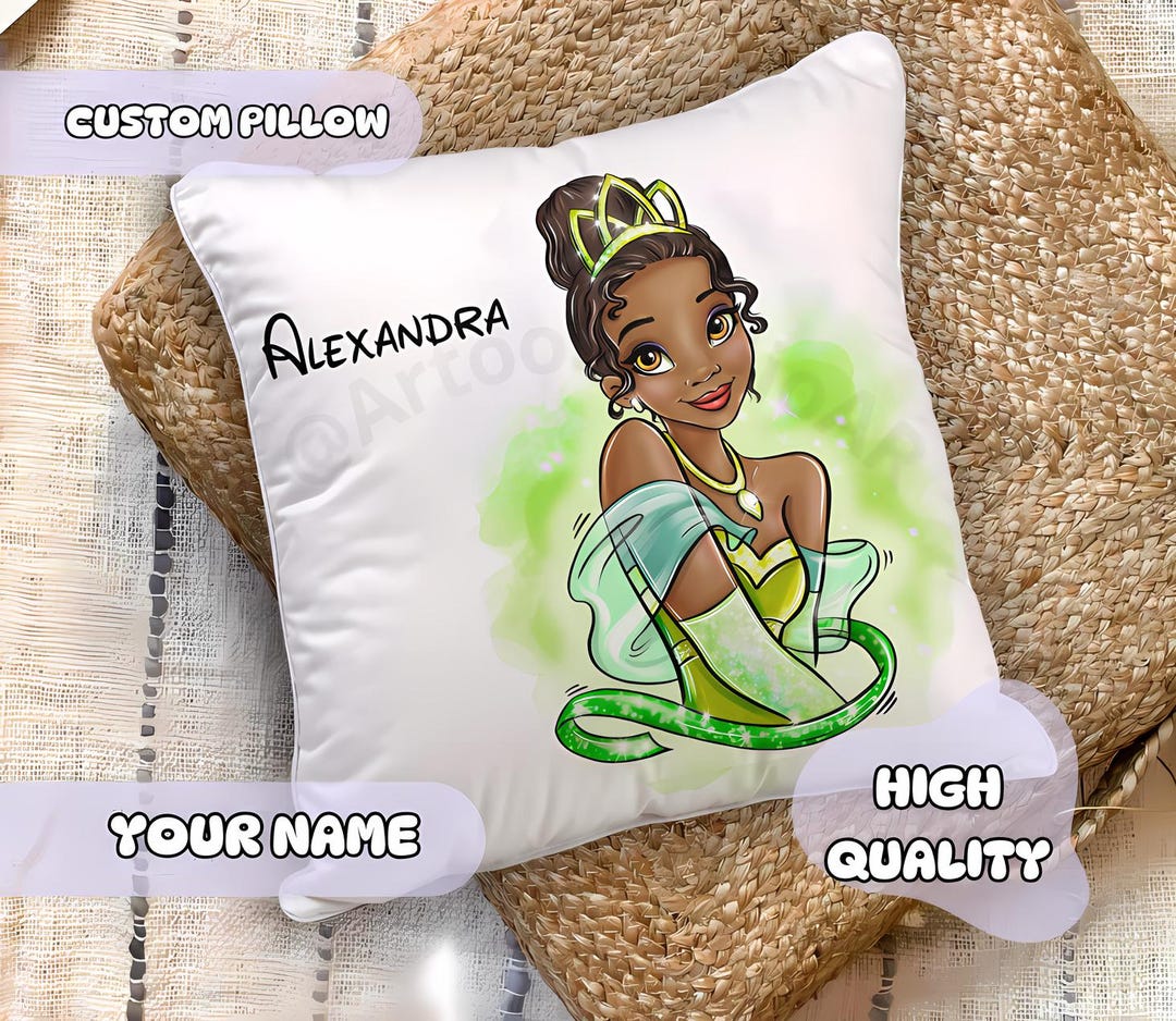Drawing Princess Tiana - Custom Name Pillow for Girls, Nursery Decor ...