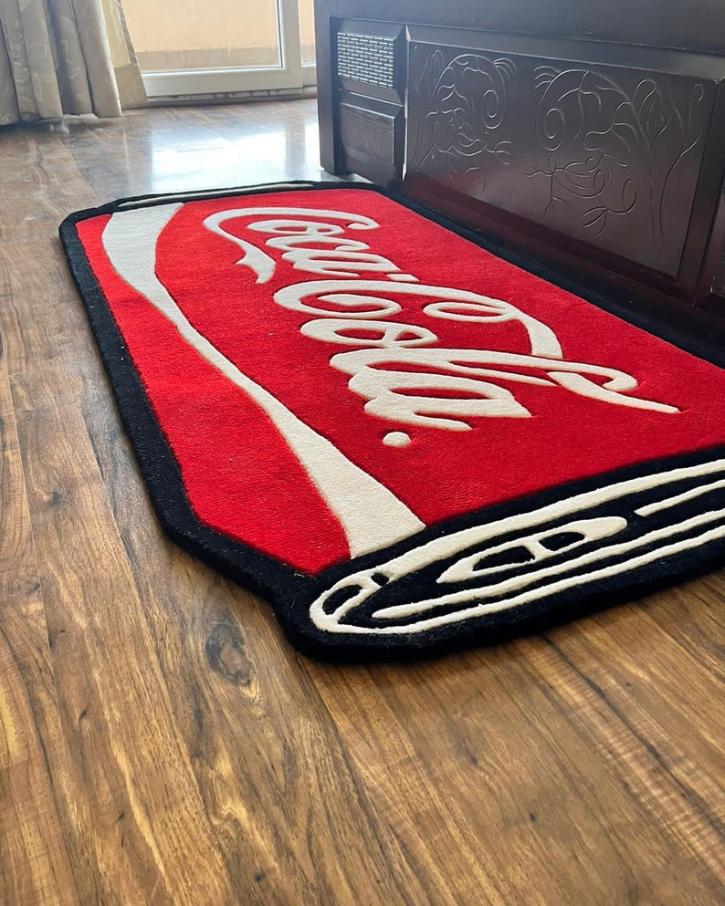Handmade Tufted Red and White Colour Modern Wool Coca Cola Rug Use for ...