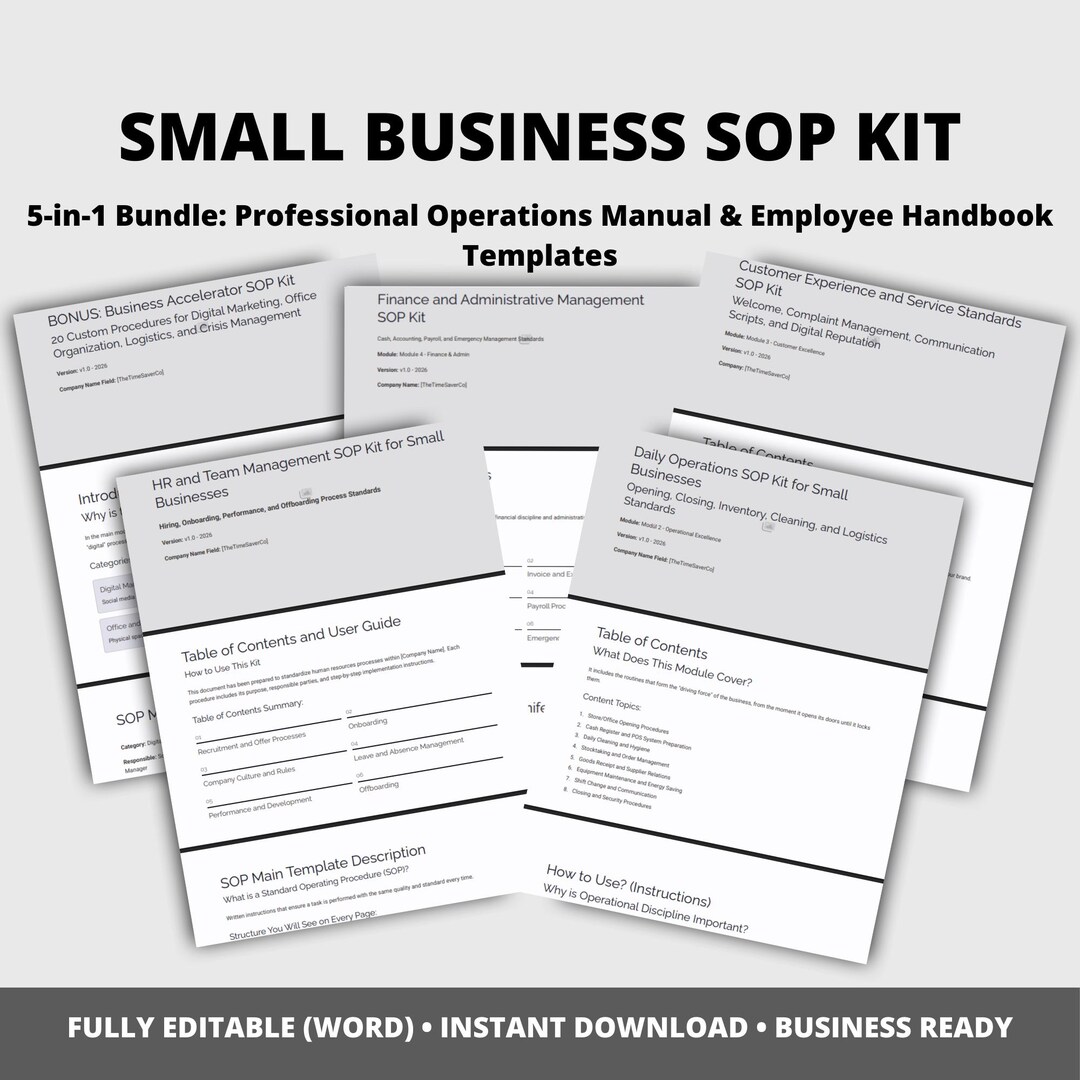 SOP Templates Bundle for Small Business | HR Onboarding, Daily ...