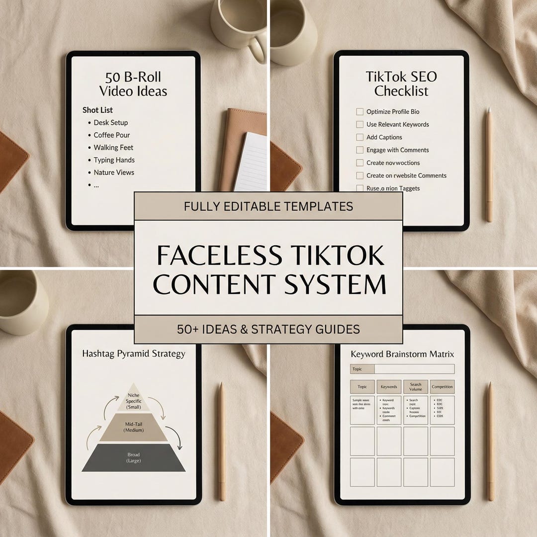 Tiktok Content Strategy Set | Faceless Creator Toolkit | 50 Video Ideas ...