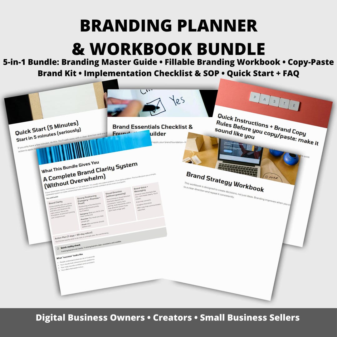 Branding Planner & Workbook Bundle, 5 PDF Brand Kit, Positioning Voice ...