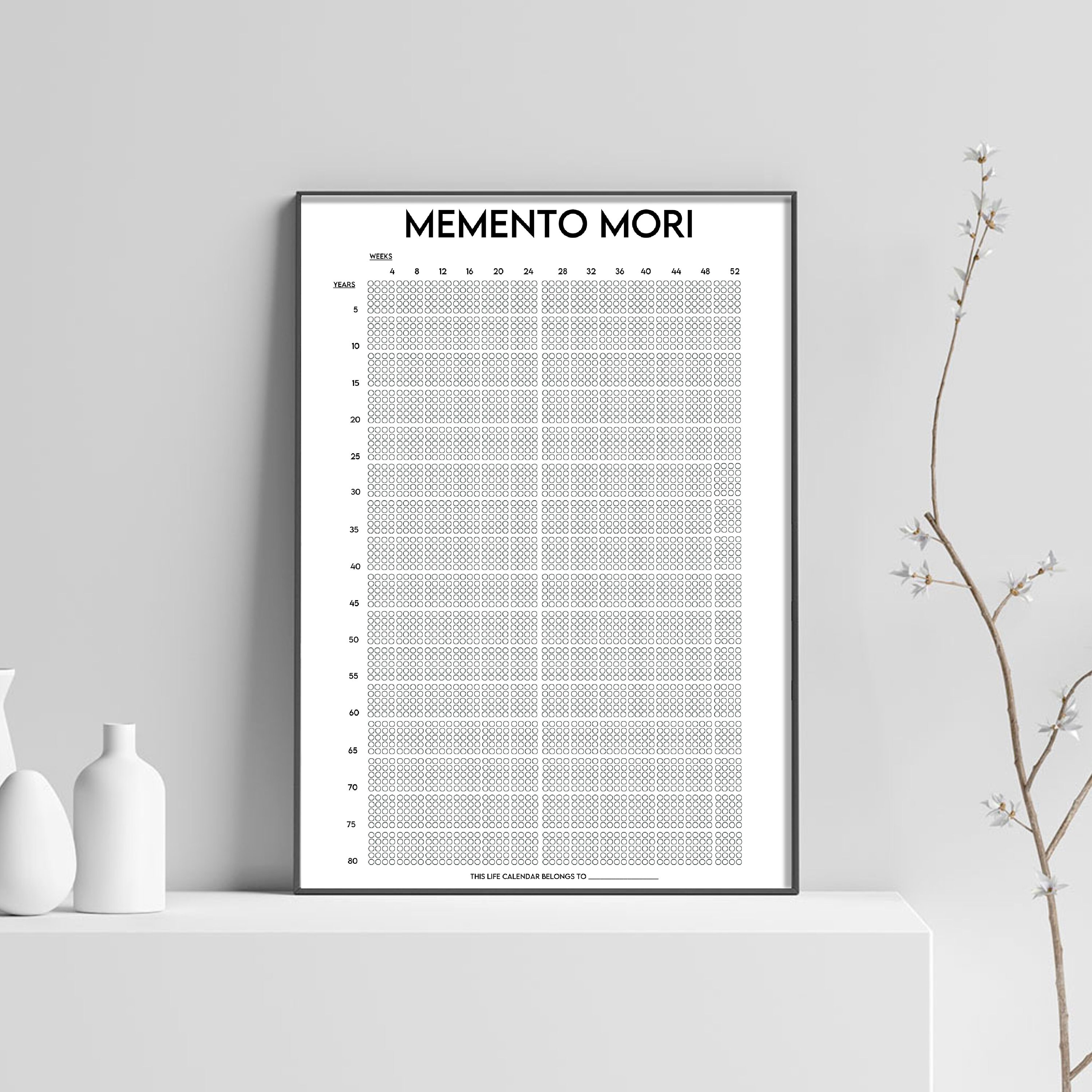 Memento Mori Life Calendar A3, Life in Weeks, Stoic Print Memento Mori ...