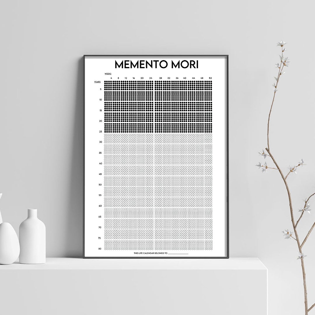 Memento Mori Life Calendar, A4 Stoic Wall Art, My Life in Weeks, Life ...