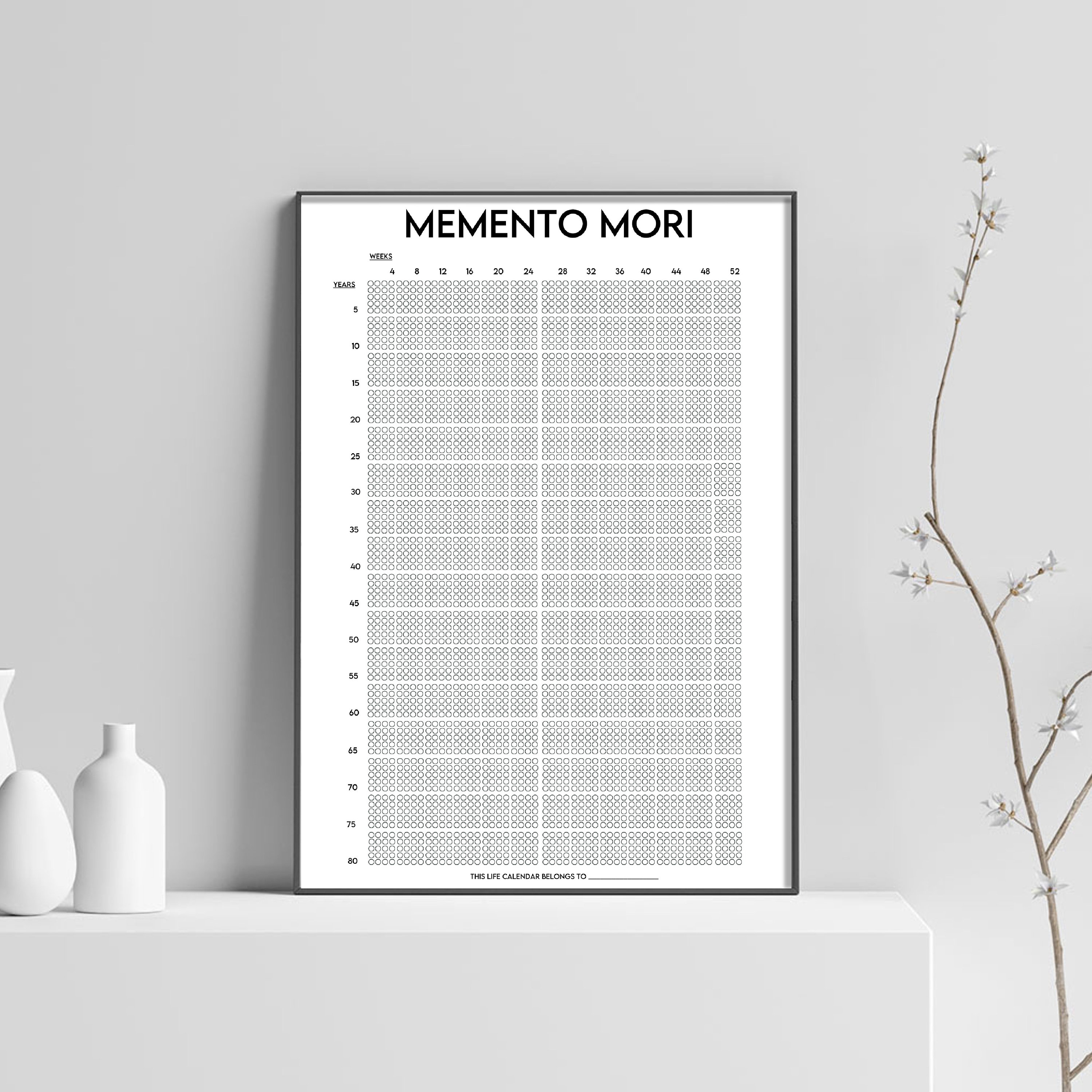 Memento Mori Life Calendar, A4 Stoic Wall Art, My Life in Weeks, Life ...