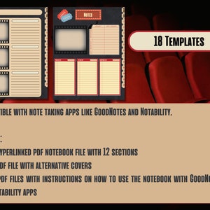 Cinema Themed Digital Hyperlinked Notebook With 12 Sections, 18 Page ...