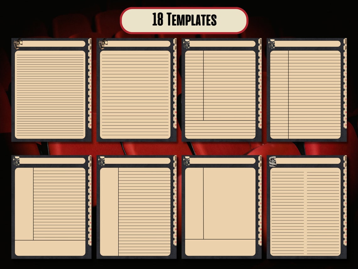 Cinema Themed Digital Hyperlinked Notebook With 12 Sections, 18 Page ...